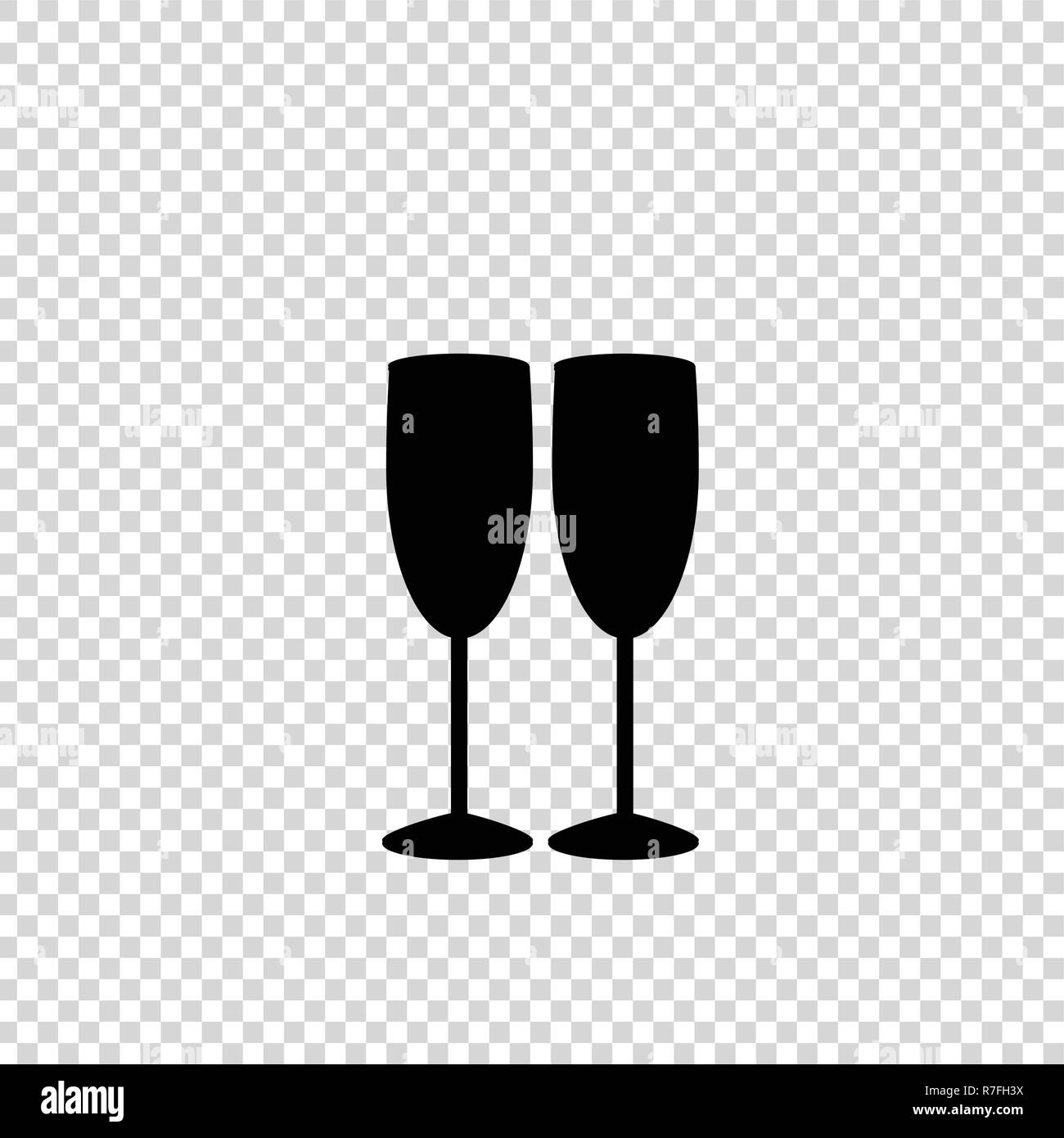 Vector illustration monochrome de deux verres de champagne. Silhouette ...