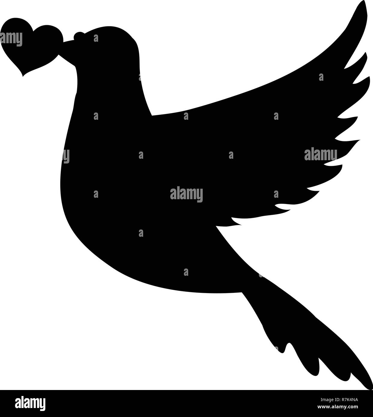 Colombe qui vole avec des coeurs Banque d'images noir et blanc - Alamy