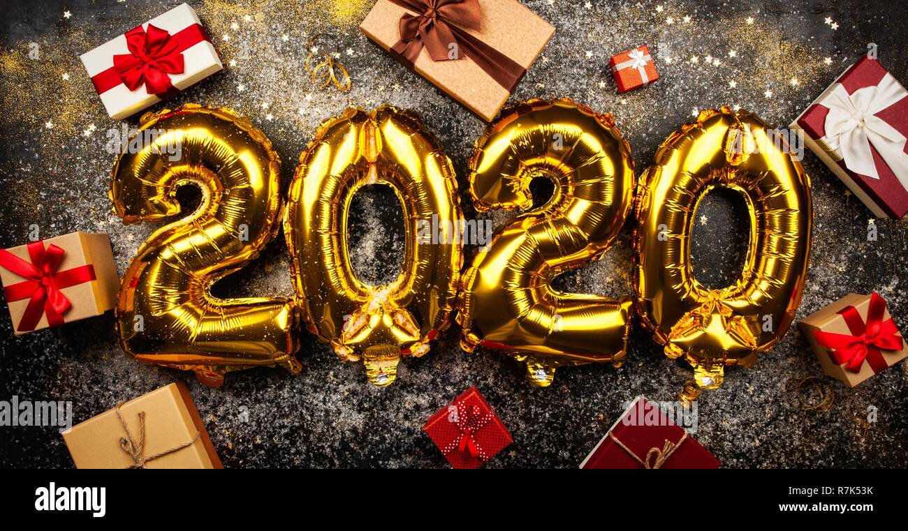Bonne Année 2020 golden baloons Photo Stock - Alamy