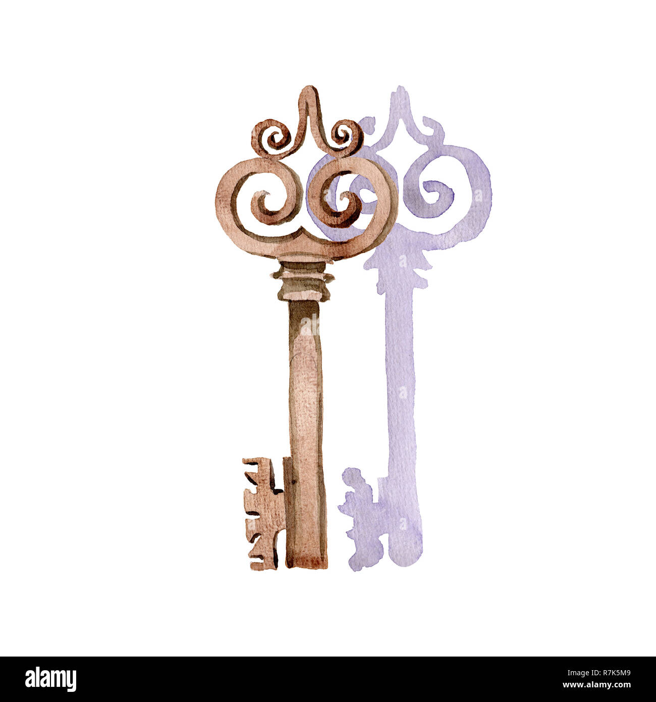 Ancienne clé de l'élément isolé illustration. Contexte aquarelle ...