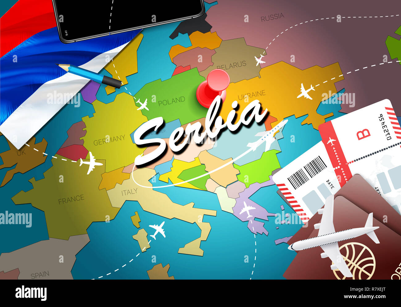 Serbie travel concept map background avec des avions,des billets ...