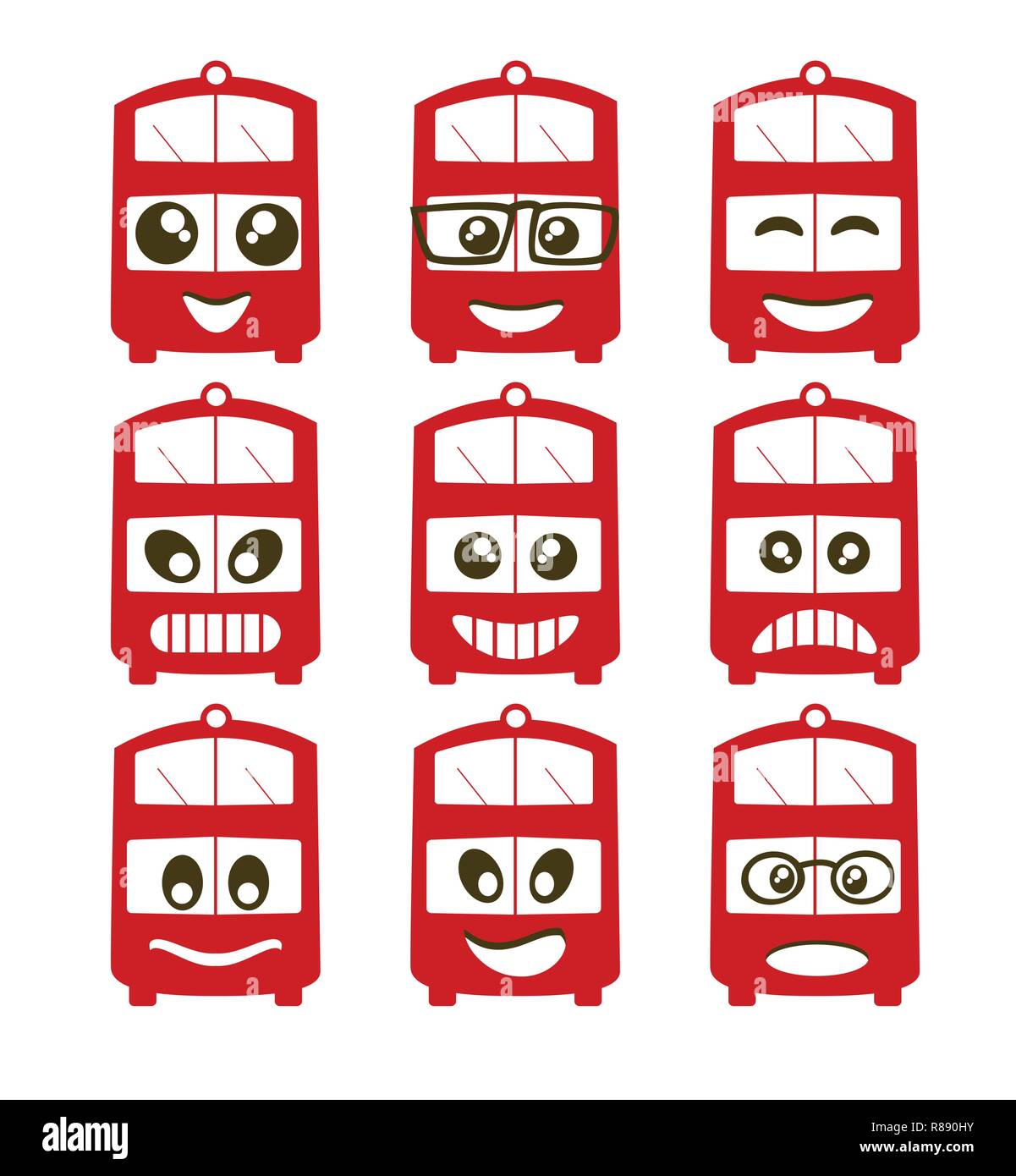 Émoticônes Emoji icônes dans le style d'expression transport bus ...