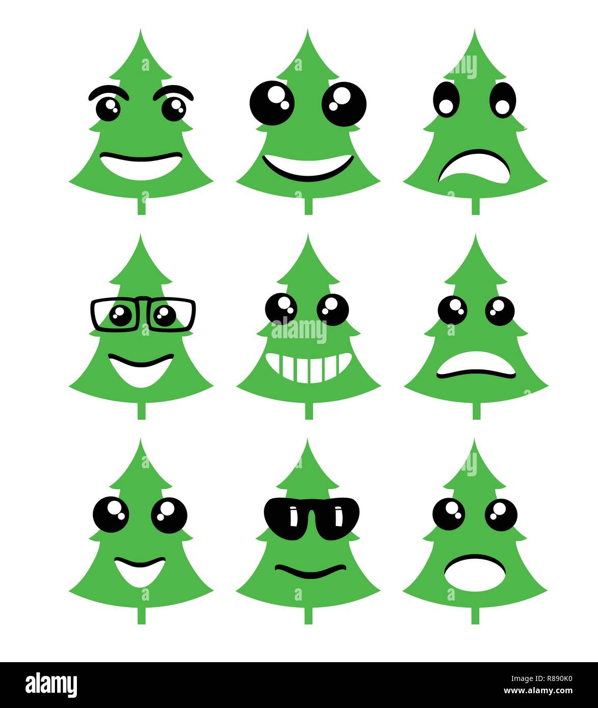 Émoticônes Emoji icônes dans l'expression de l'arbre de Noël de style ...