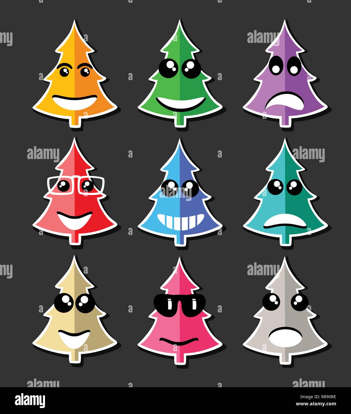 Émoticônes Emoji icônes dans l'expression de l'arbre de Noël de style ...