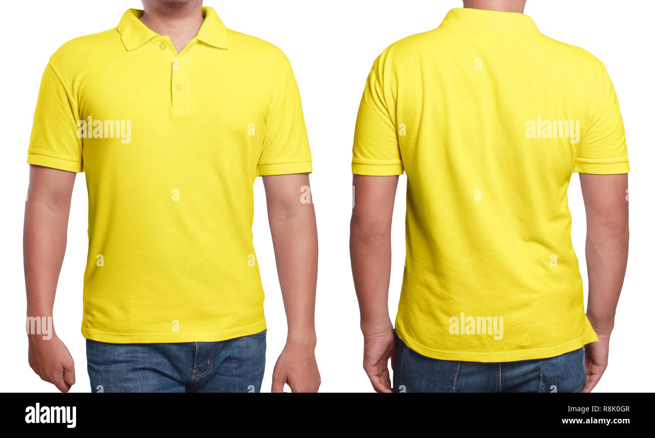T-shirt Polo jaune des maquettes, vues avant et arrière, isolé. Modèle ...