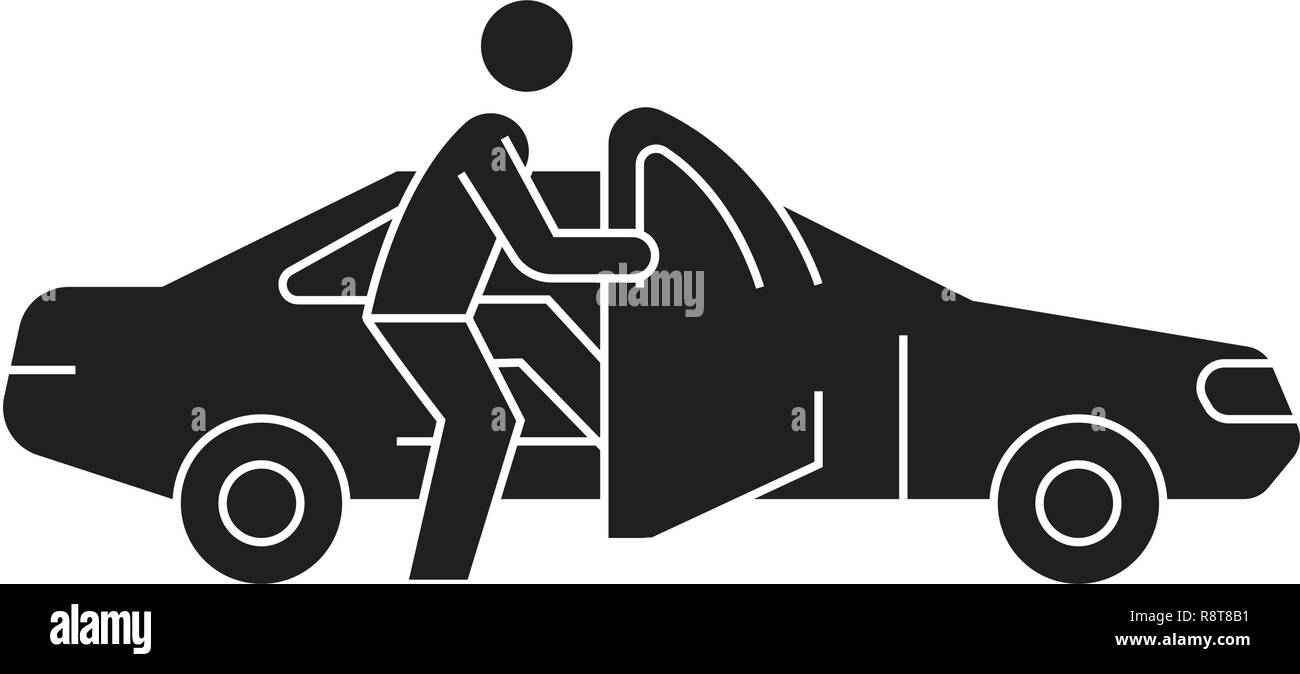 Monter en voiture vecteur icône noire concept. Monter en voiture ...