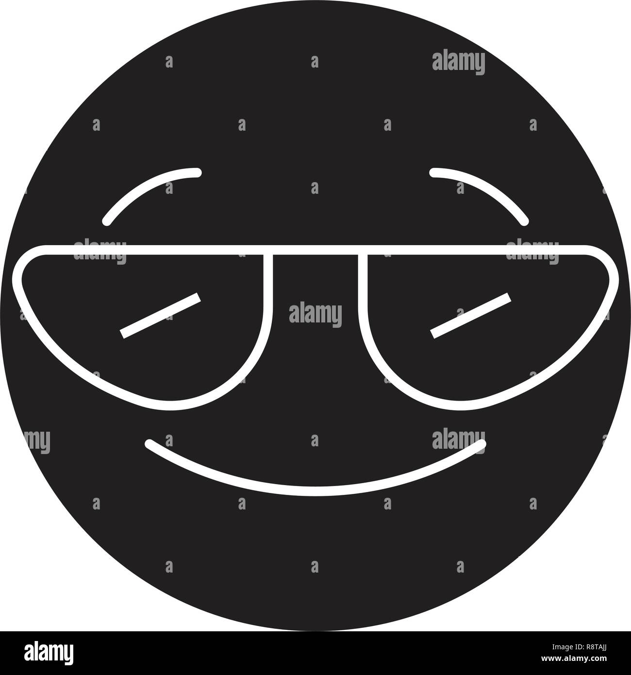Emoji Smiling with sunglasses black vector icône concept. Souriant avec ...