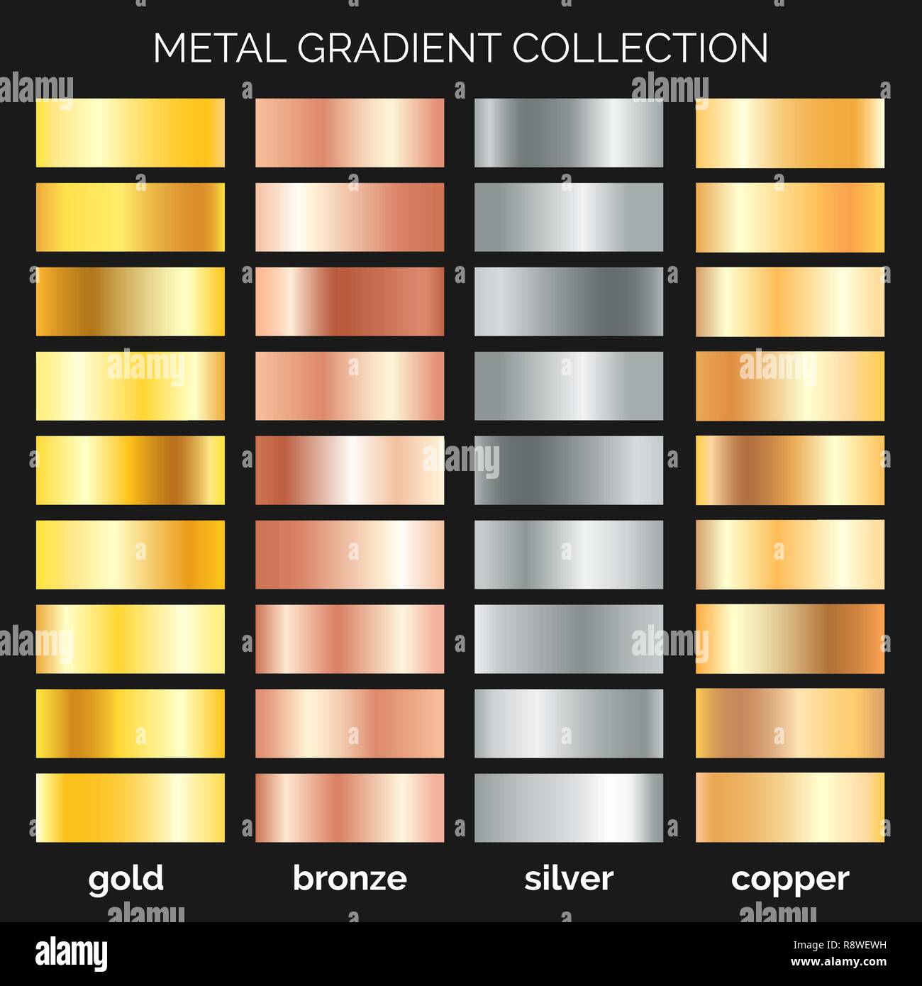 Gradations métallique. D'argent et de cuivre, des gradients d'or et de ...