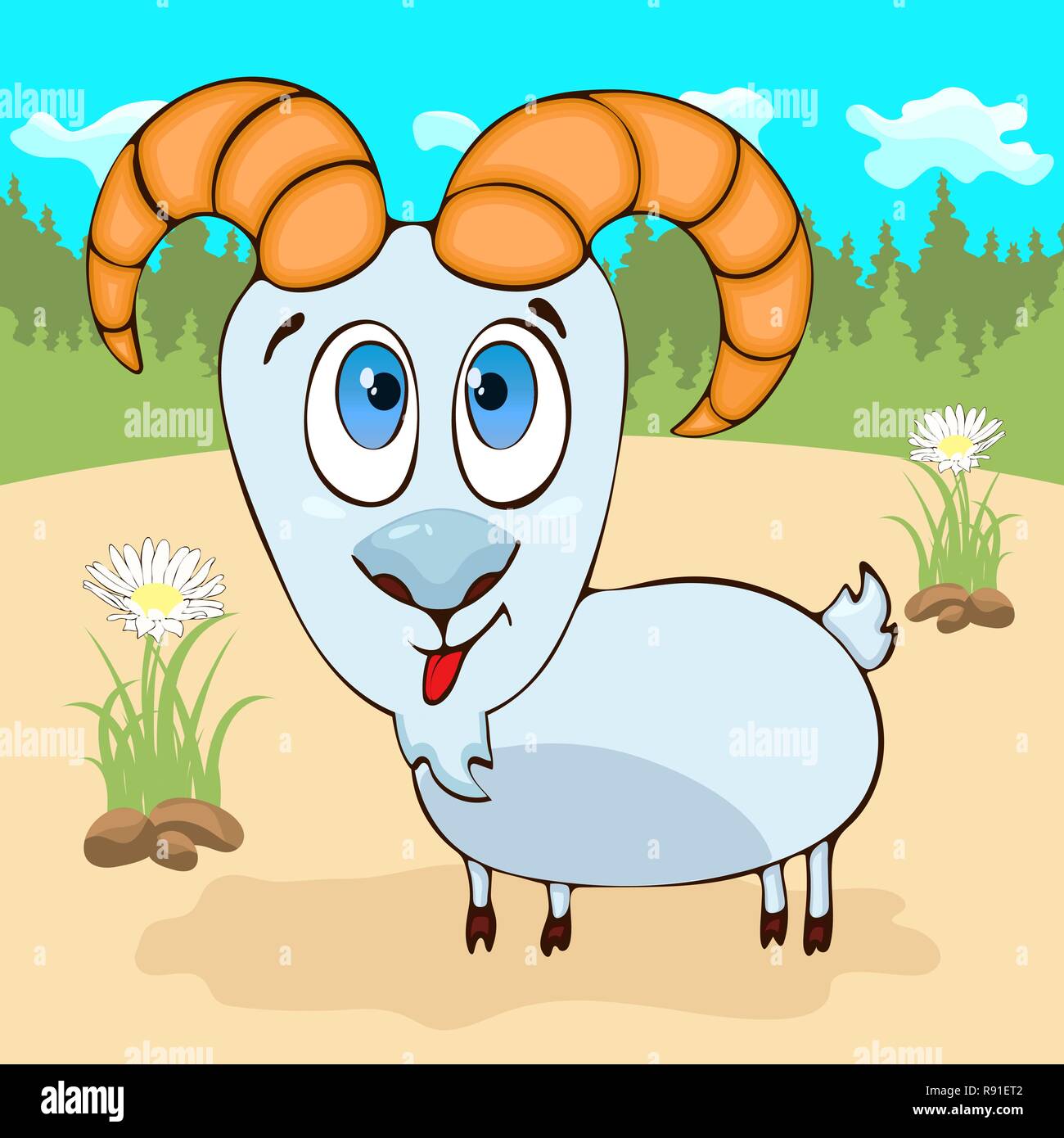 La chèvre, personnage de dessin, caricature, illustration vectorielle ...