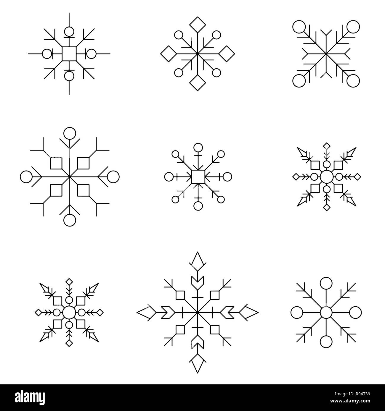 Flocons icons set. Silhouette blanc flocons de neige signes, isolé sur ...