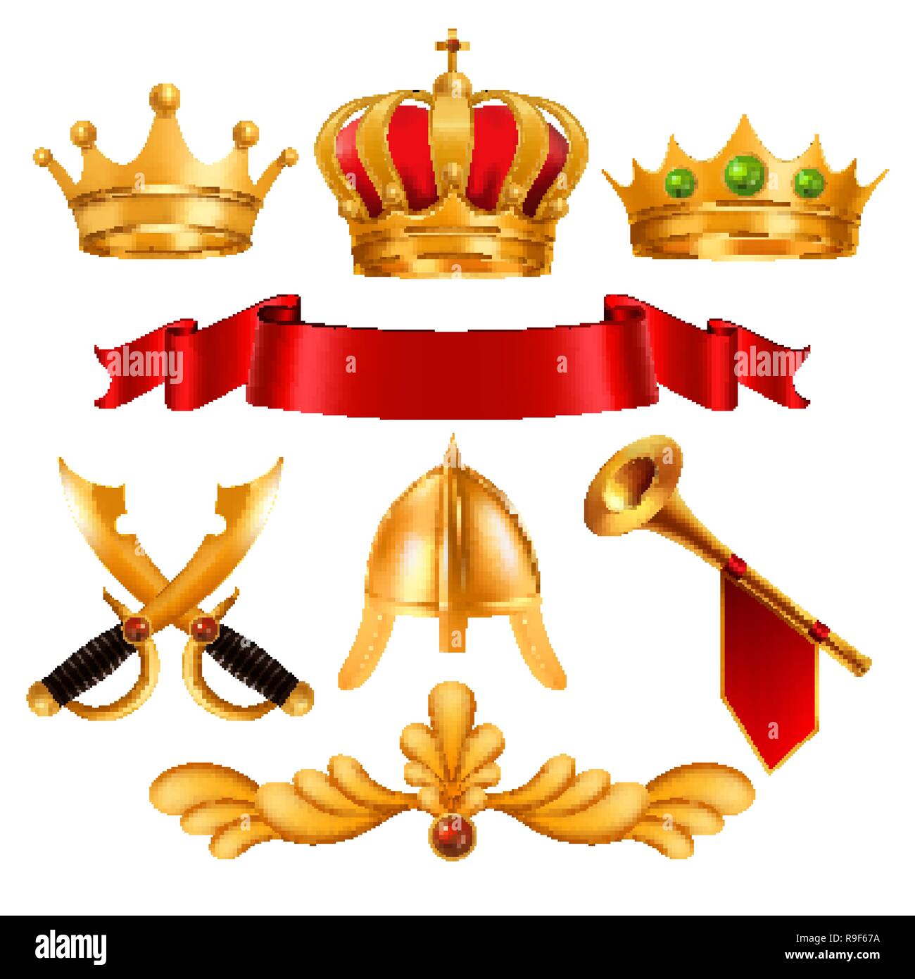 Or Couronne vecteur. Le roi d'or Couronne royale avec des gemmes, Ruban ...