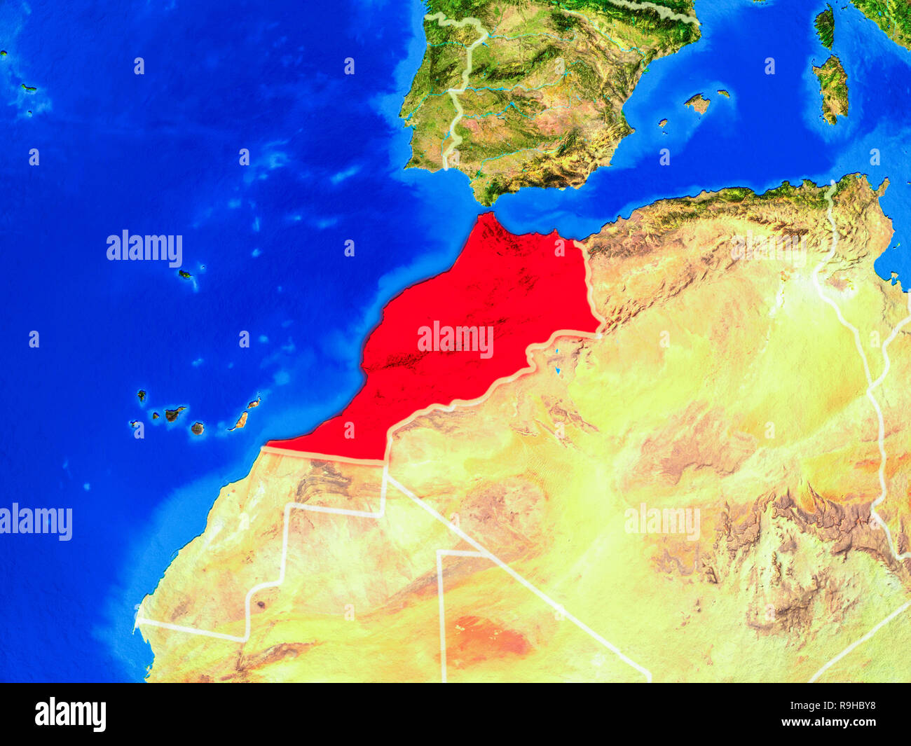 Le Maroc à partir de l'espace sur le modèle de la planète Terre avec ...
