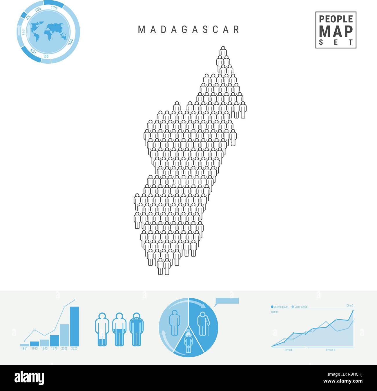 Madagascar Personnes Carte des Icônes. Les gens foule dans la forme d ...