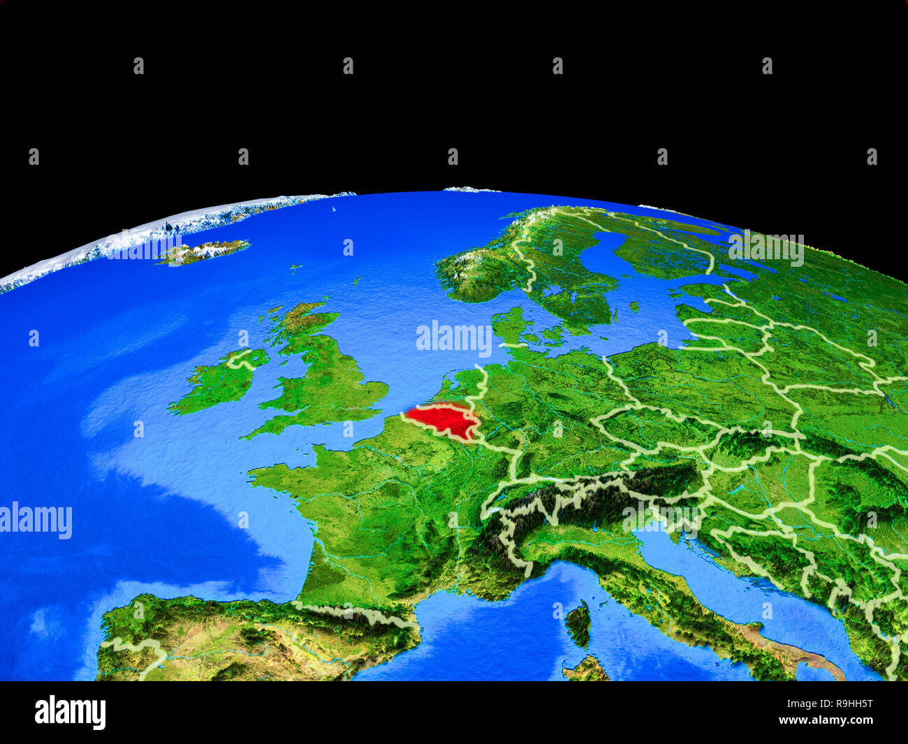 La Belgique sur le modèle de la planète Terre avec des frontières du ...