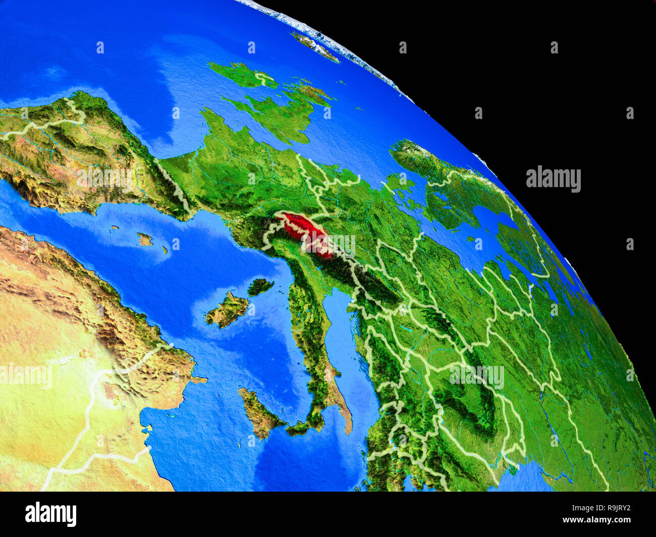 La Suisse sur la planète Terre depuis l'espace avec des frontières du ...