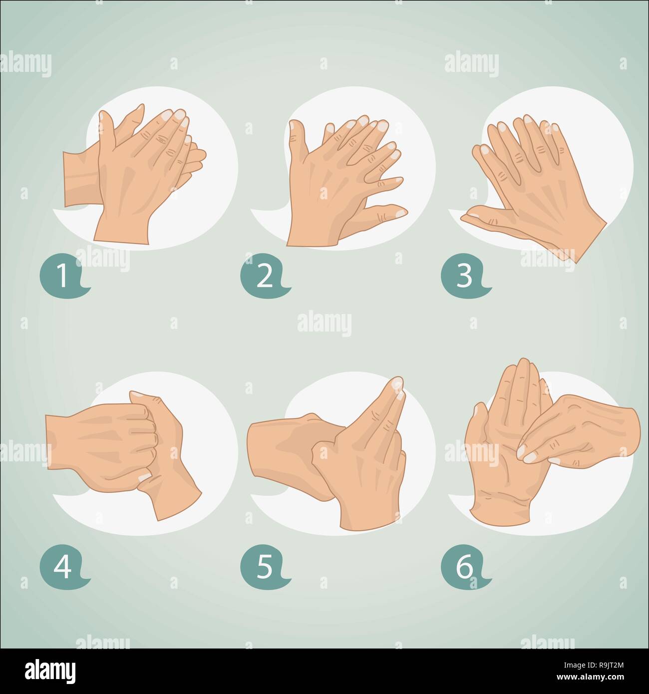 Procédure de lavage des mains en 6 étapes, vector illustration Image ...