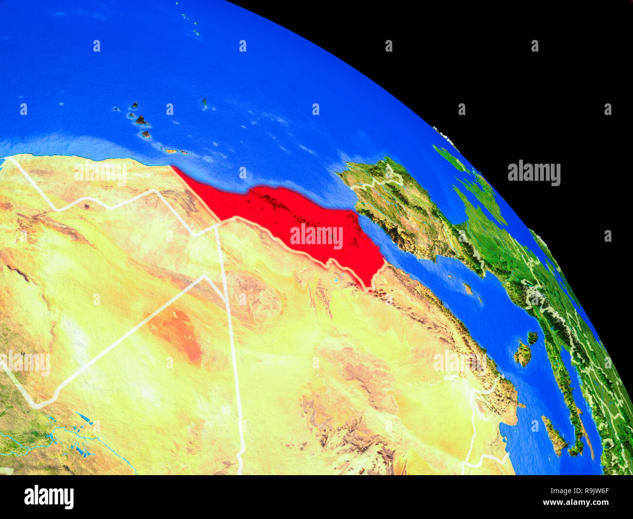 Le Maroc sur la planète Terre depuis l'espace avec des frontières du ...