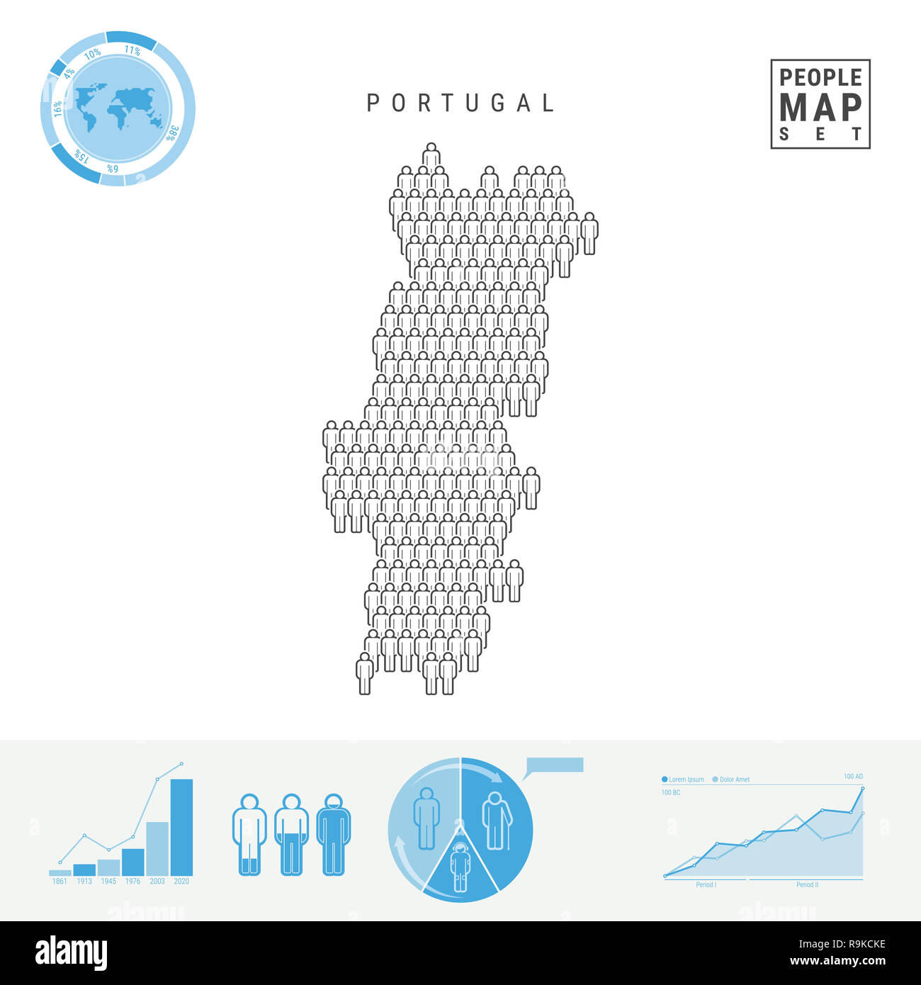 Portugal Personnes Carte des Icônes. Les gens foule dans la forme d'une ...