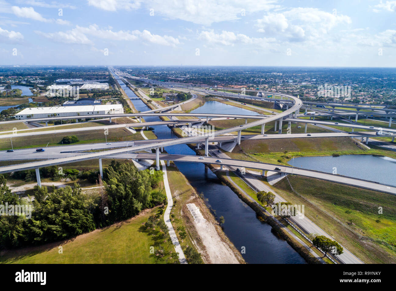 Floride, Sunrise, Davie, vue aérienne depuis le dessus, Interstate I-75 ...