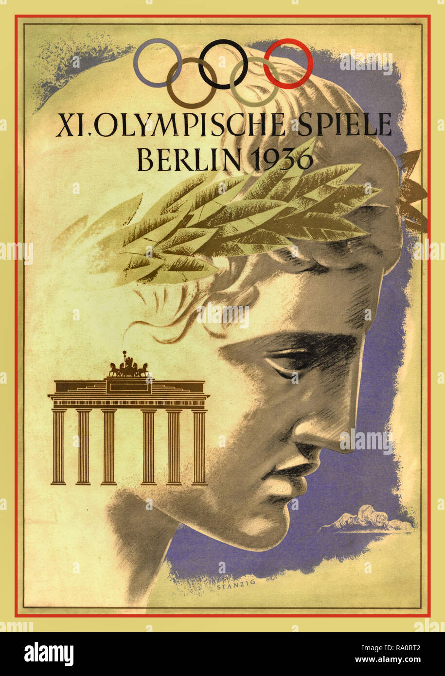 Affiche des Jeux Olympiques de Berlin 1936 avec la porte de Brandebourg ...