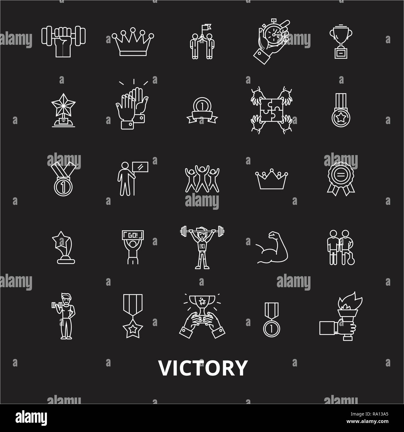 Ligne modifiable victoire icônes vector set sur fond noir. Victory ...