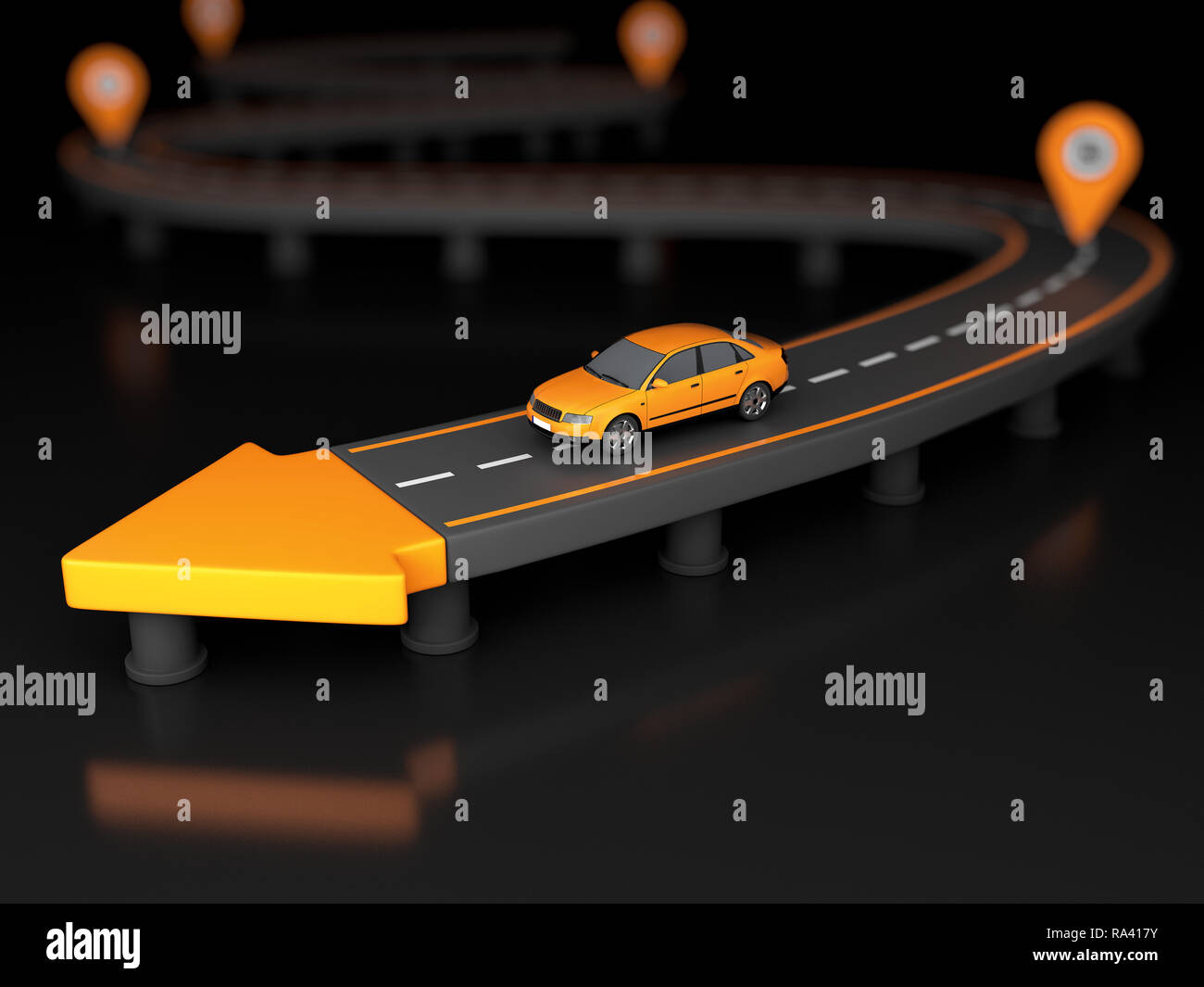 Illustration 3d de la route flèche à l'extrémité d'une route avec ...