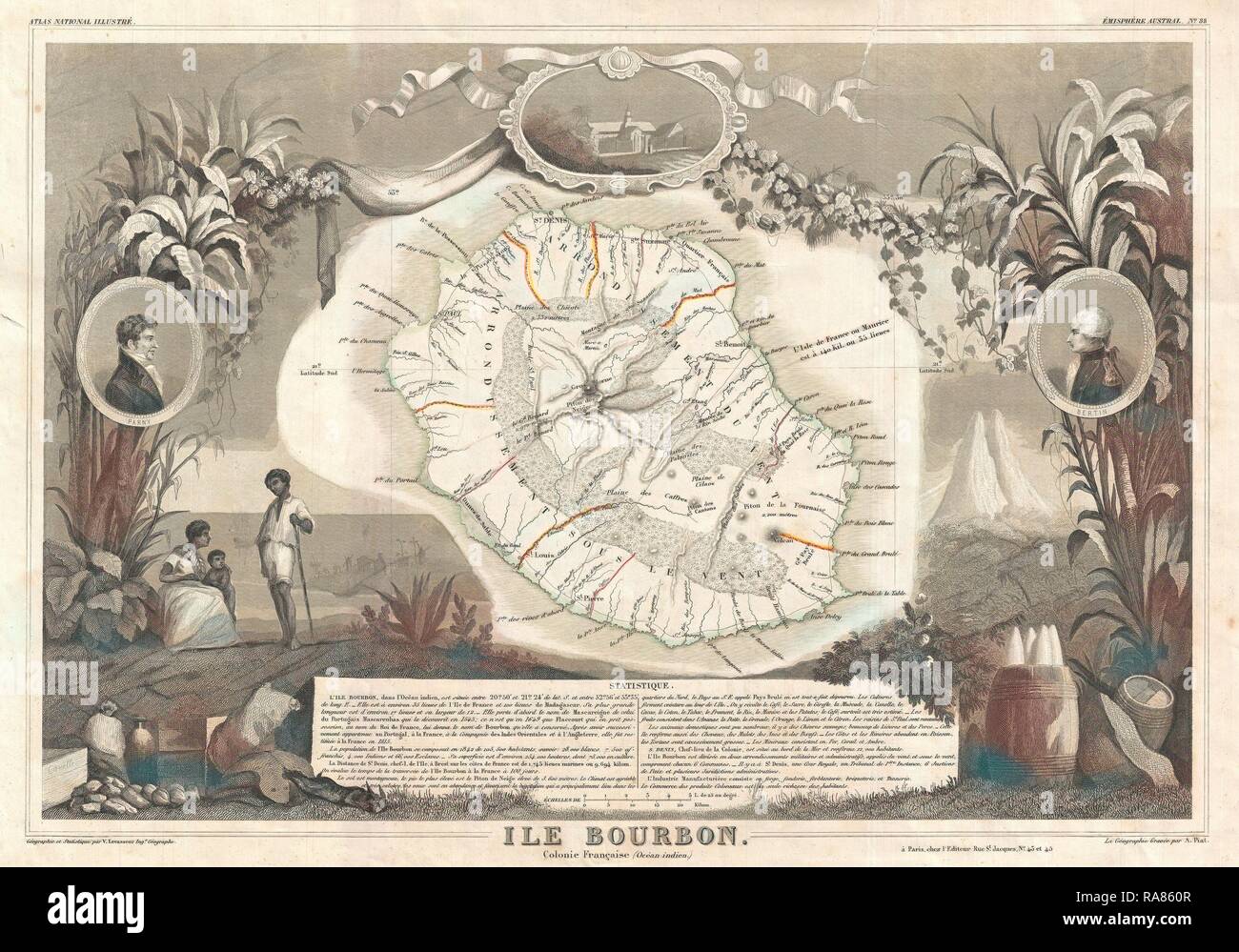 1852 levasseur map of the reunion or the ile bourbon Banque de ...