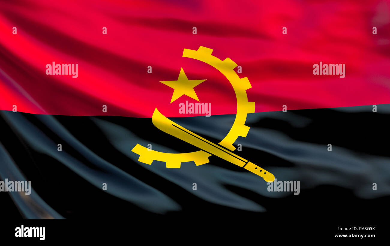 Drapeau de l'Angola. Waving Flag de l'Angola 3d illustration. Luanda ...