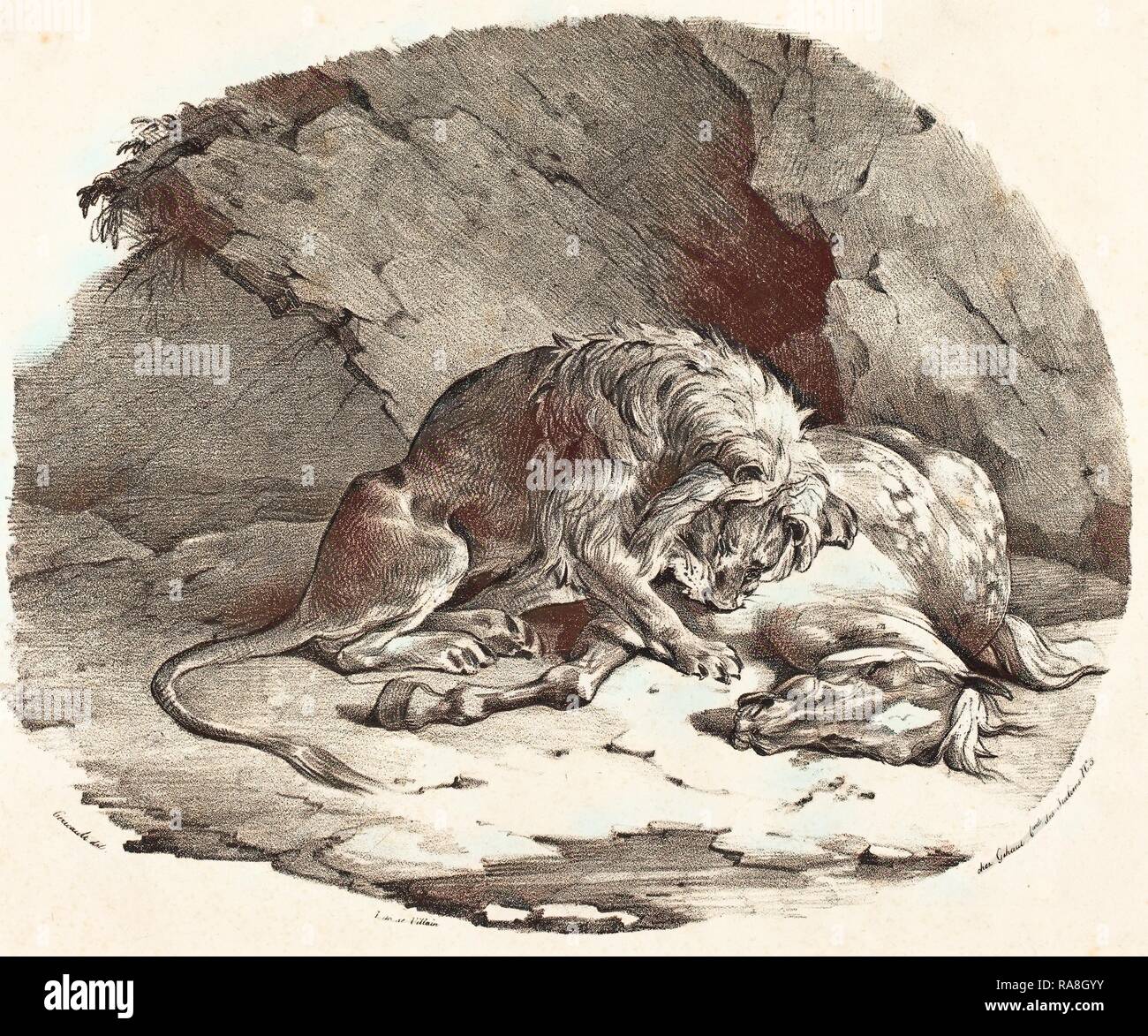 Théodore Gericault (Français, 1791 - 1824), Lion dévorant un cheval ...