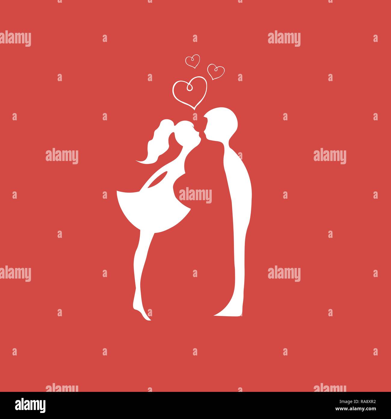 Silhouettes Rouges De Baisers Garçon Et Fille Kissing Couple De Jeunes