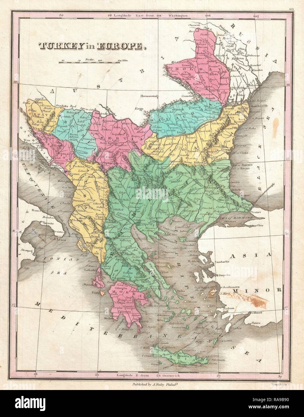 Finley, 1827 Carte de la Turquie dans l'Europe, la Grèce et les Balkans ...