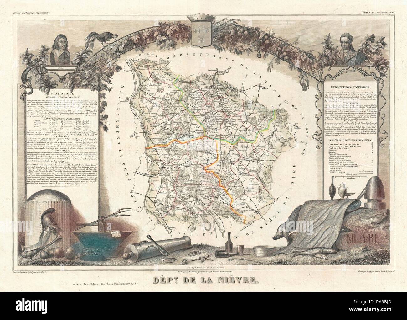 Carte levasseur du departement de la nievre Banque de photographies et ...