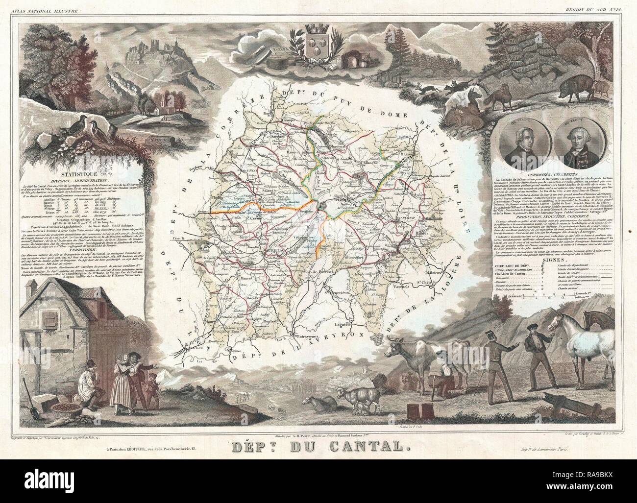 Carte levasseur du departement du cantal Banque de photographies et d ...