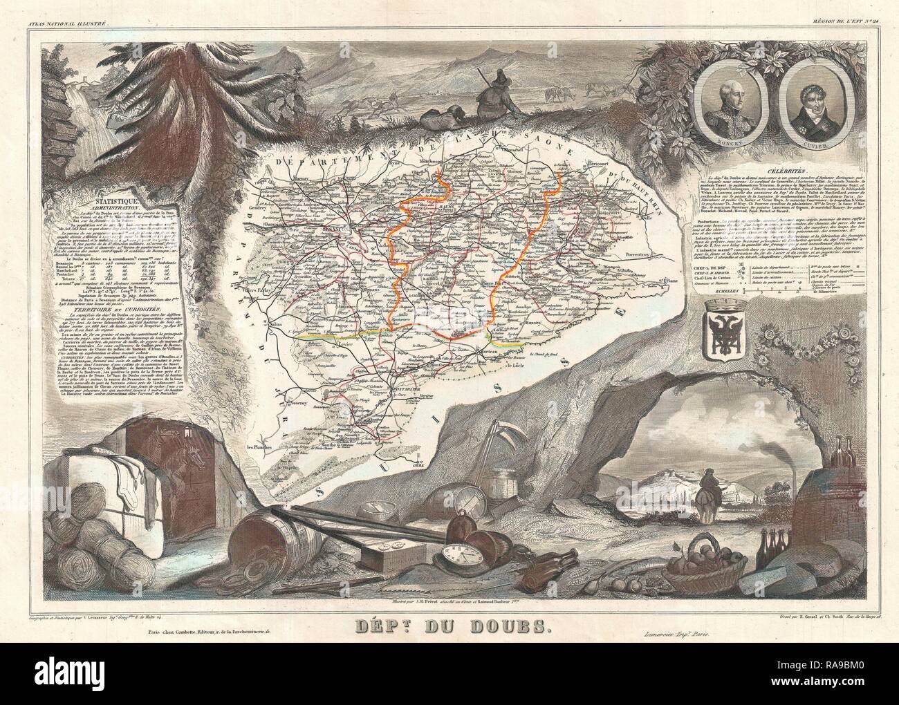 Carte levasseur du departement du doubs Banque de photographies et d ...