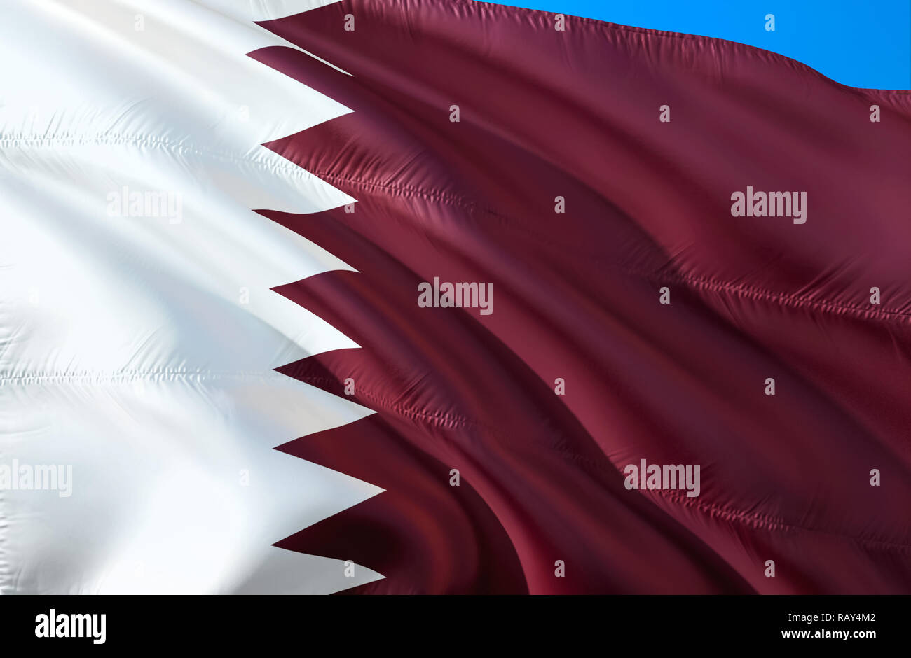 Qatar drapeau. Waving Flag 3D design. Le symbole national du Qatar ...