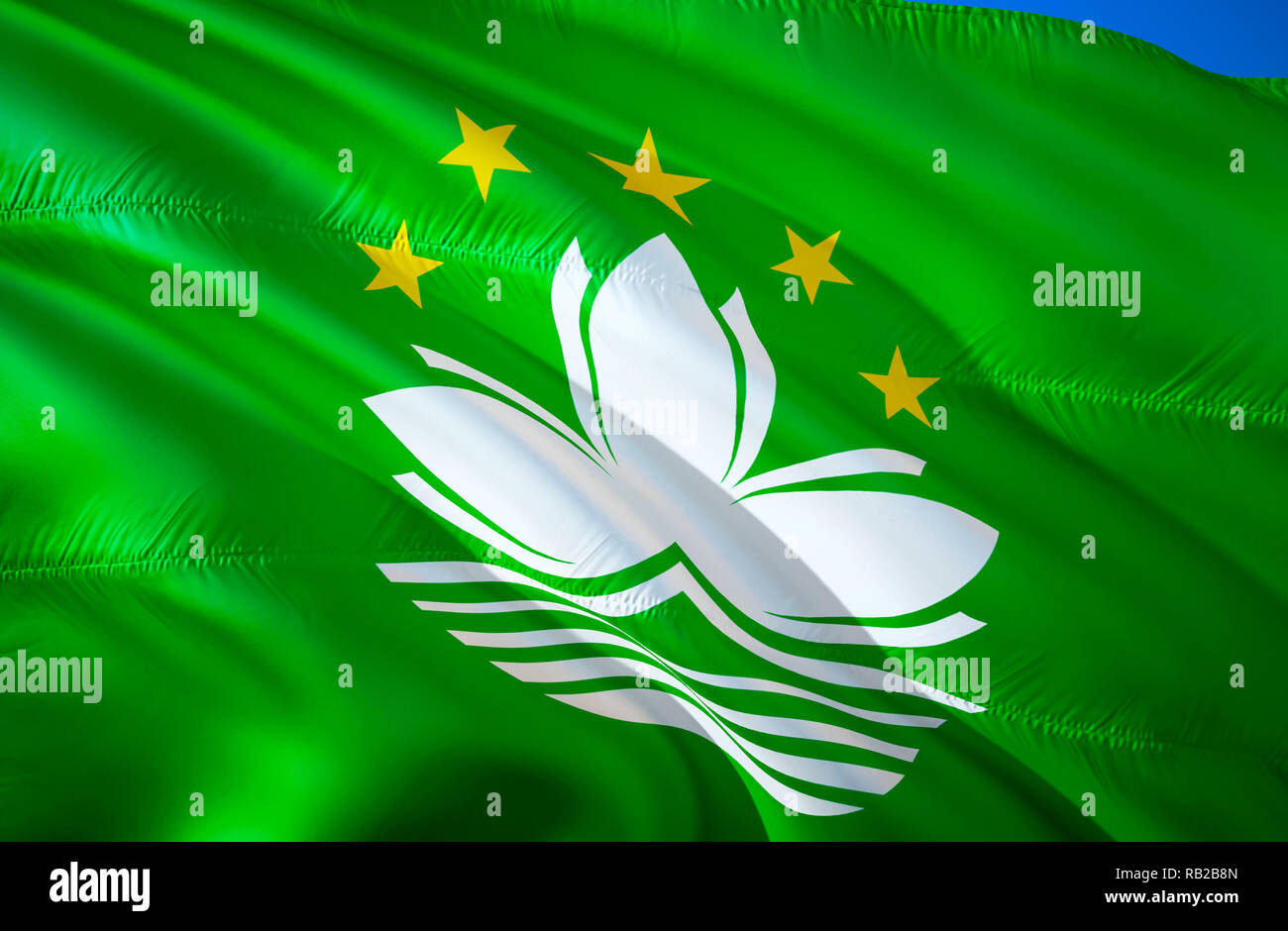 Drapeau de Macao. Waving Flag 3D design. Le symbole national de Macao ...