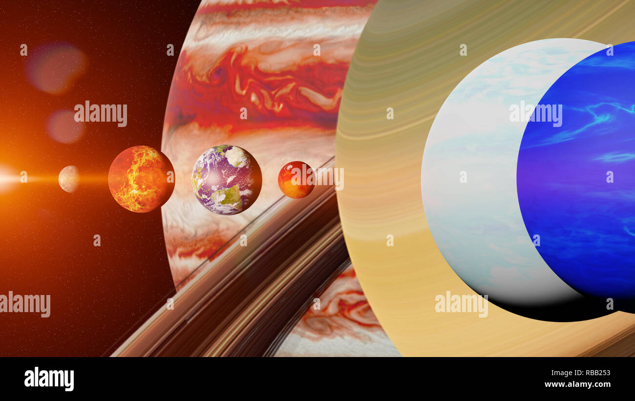 Les planètes du système solaire éclairé par le soleil, comparatif de ...