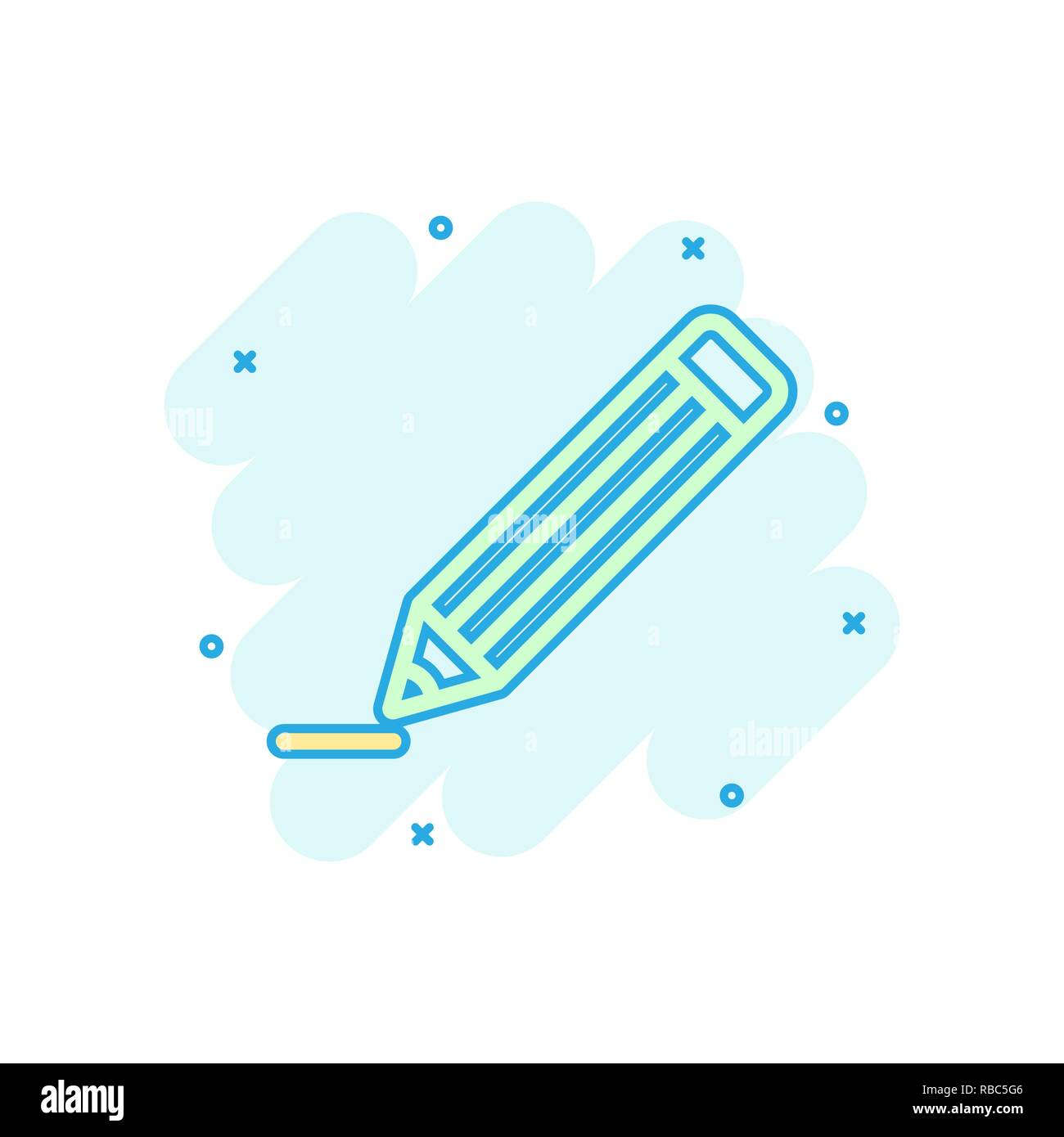 L'icône de Crayon avec gomme en caoutchouc dans le style comique ...
