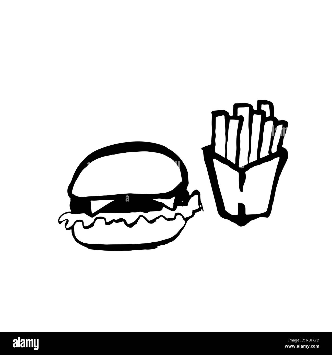 L'icône d'encre grunge fast food. Pinceau aquarelle dessiné à la main ...