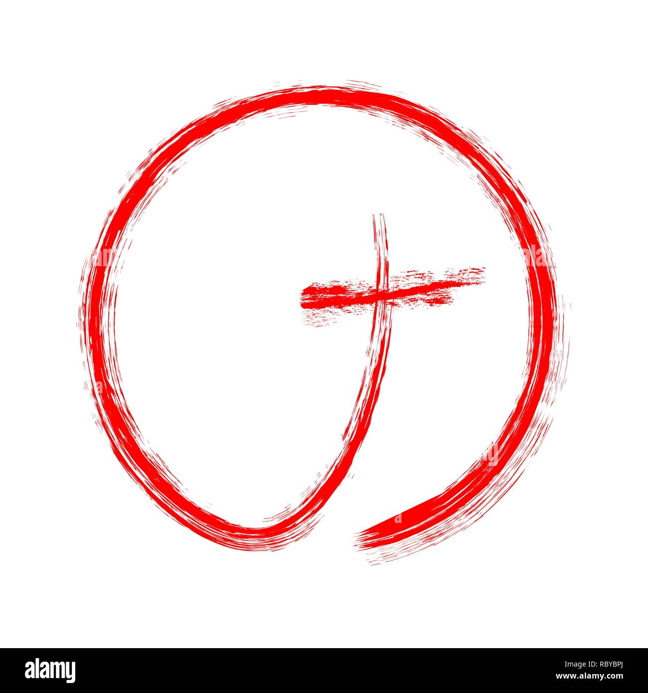 La croix chrétienne dans le cercle. Vector illustration. La main rouge ...