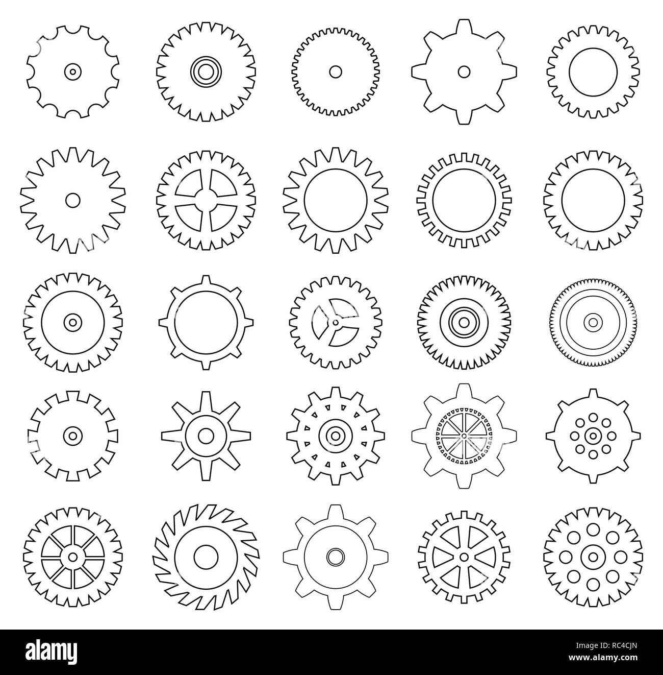 Collection d'icône de l'engrenage rétro. La transmission vectorielle ...