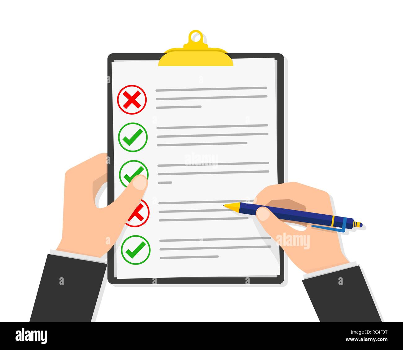 La liste de contrôle de papier dans la main. Vector illustration. Dans ...