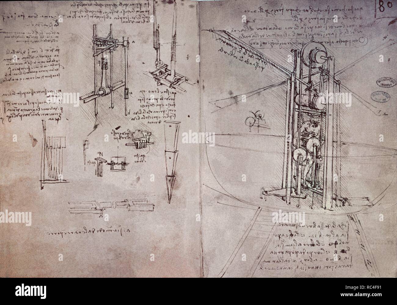 Dessins de diagrammes de machines volantes du xvie siècle-Renaissance ...
