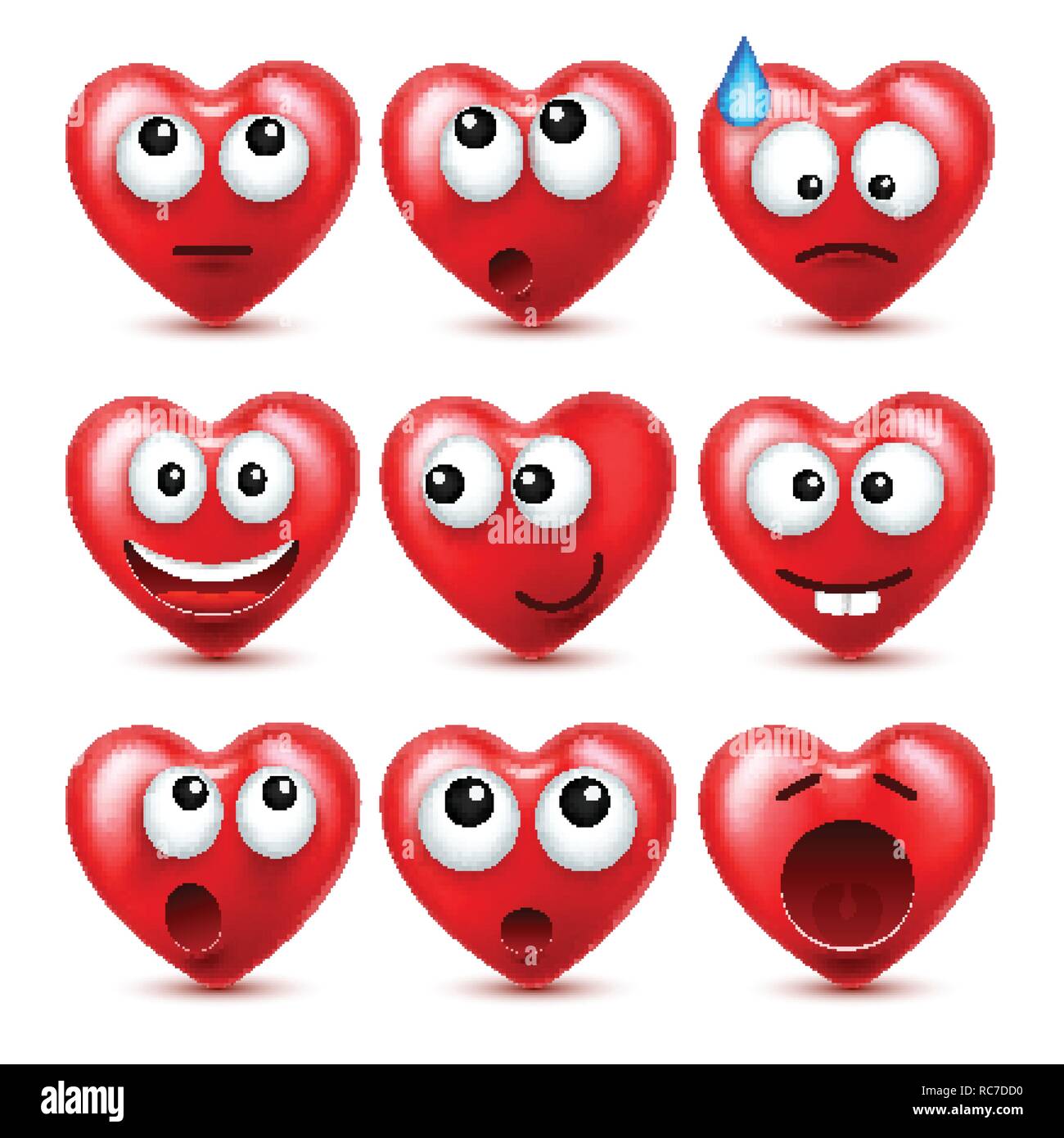 Smiley coeur Vector Set Emoji pour la Saint-Valentin. Funny face rouge ...