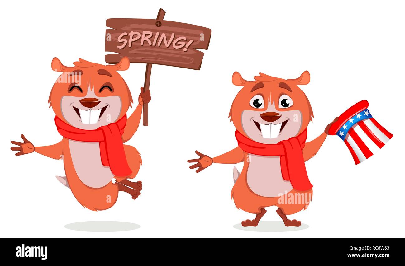 Joyeux jour de la marmotte, ensemble de deux poses. Funny marmot ...