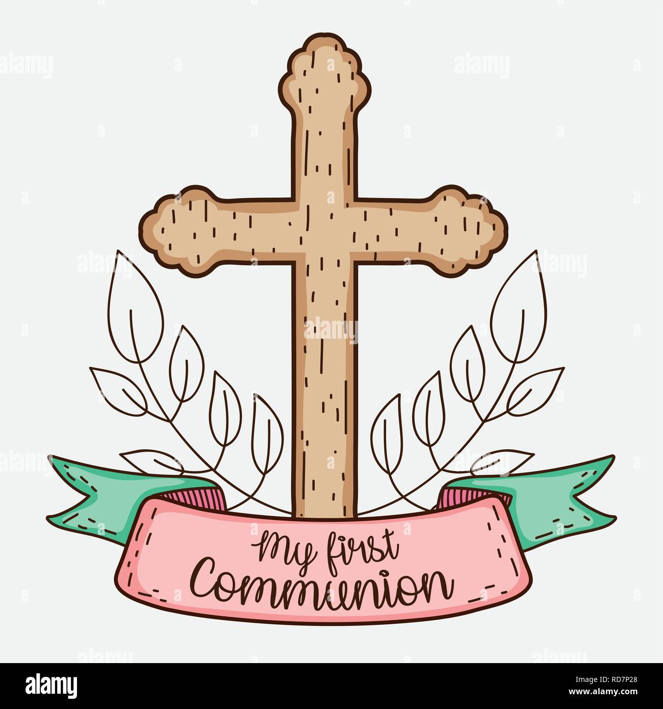 Ma première communion avec les feuilles et les branches Image ...