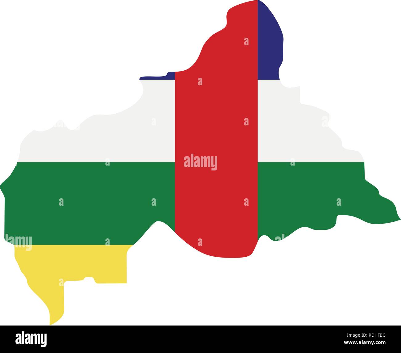 La carte de la République centrafricaine avec le drapeau à l'intérieur. République ...