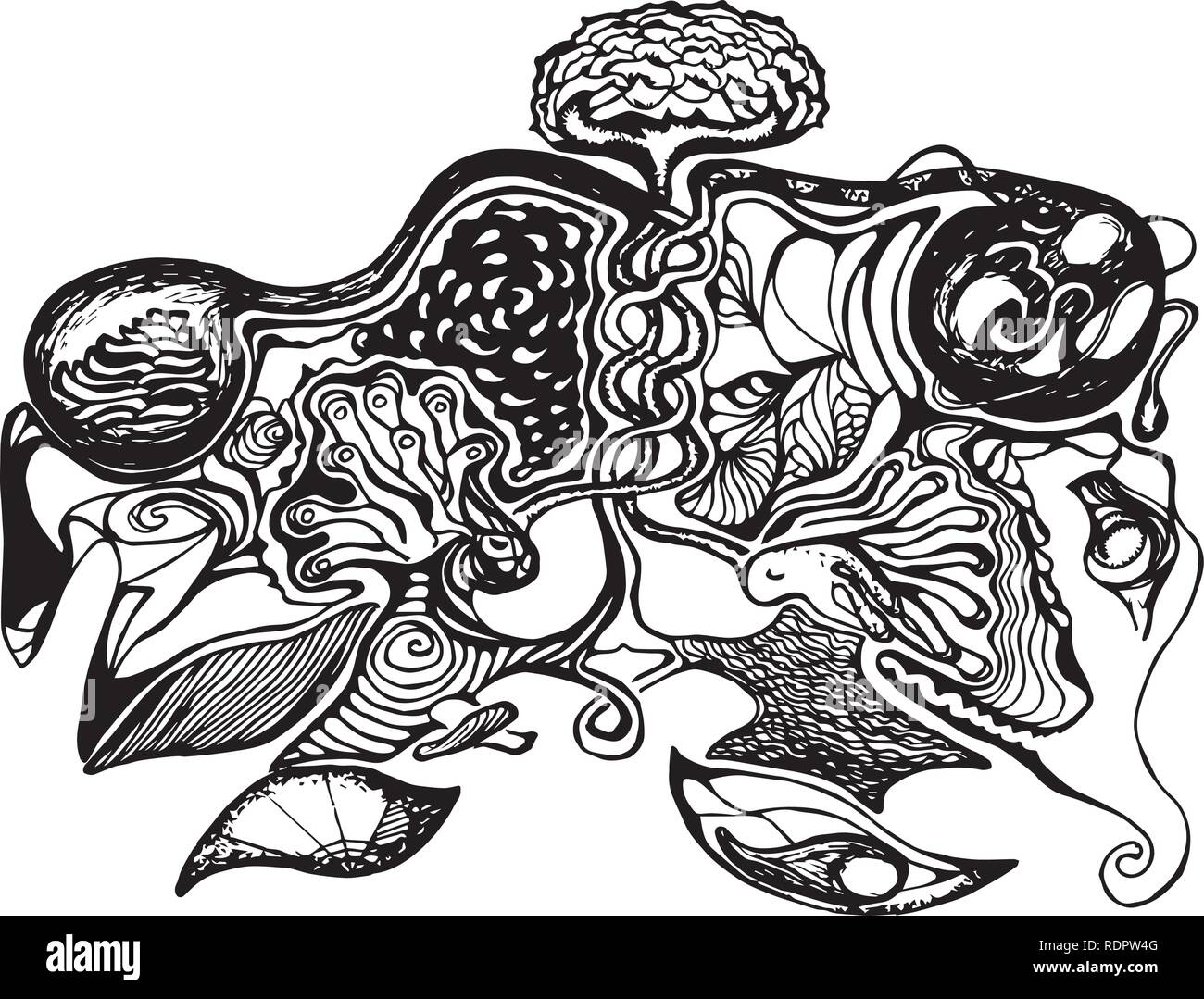 Un dessin avec deux âmes que tripes un dans l'autre. Cosmos, lotus ...