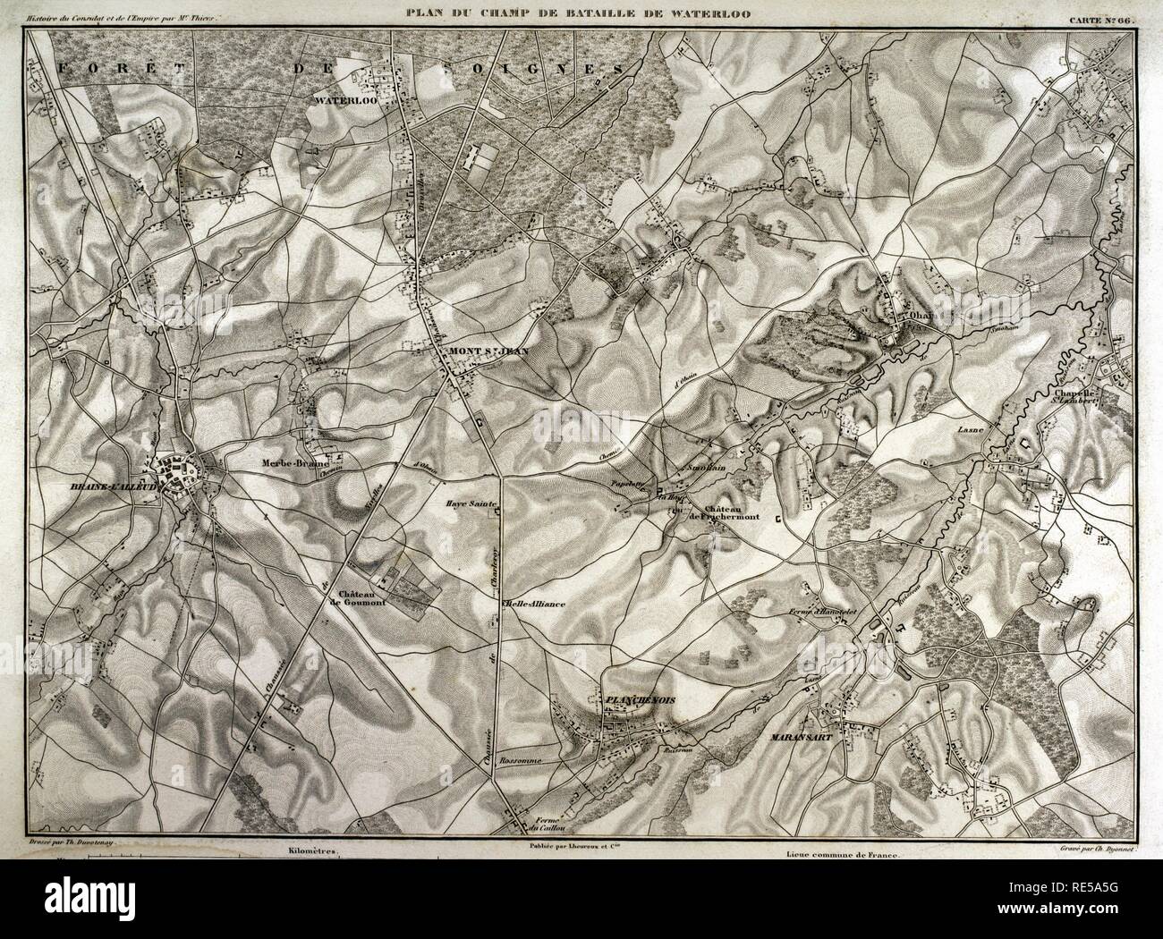 Carte de Napoléon. Bataille de Waterloo (territoire actuel de la ...