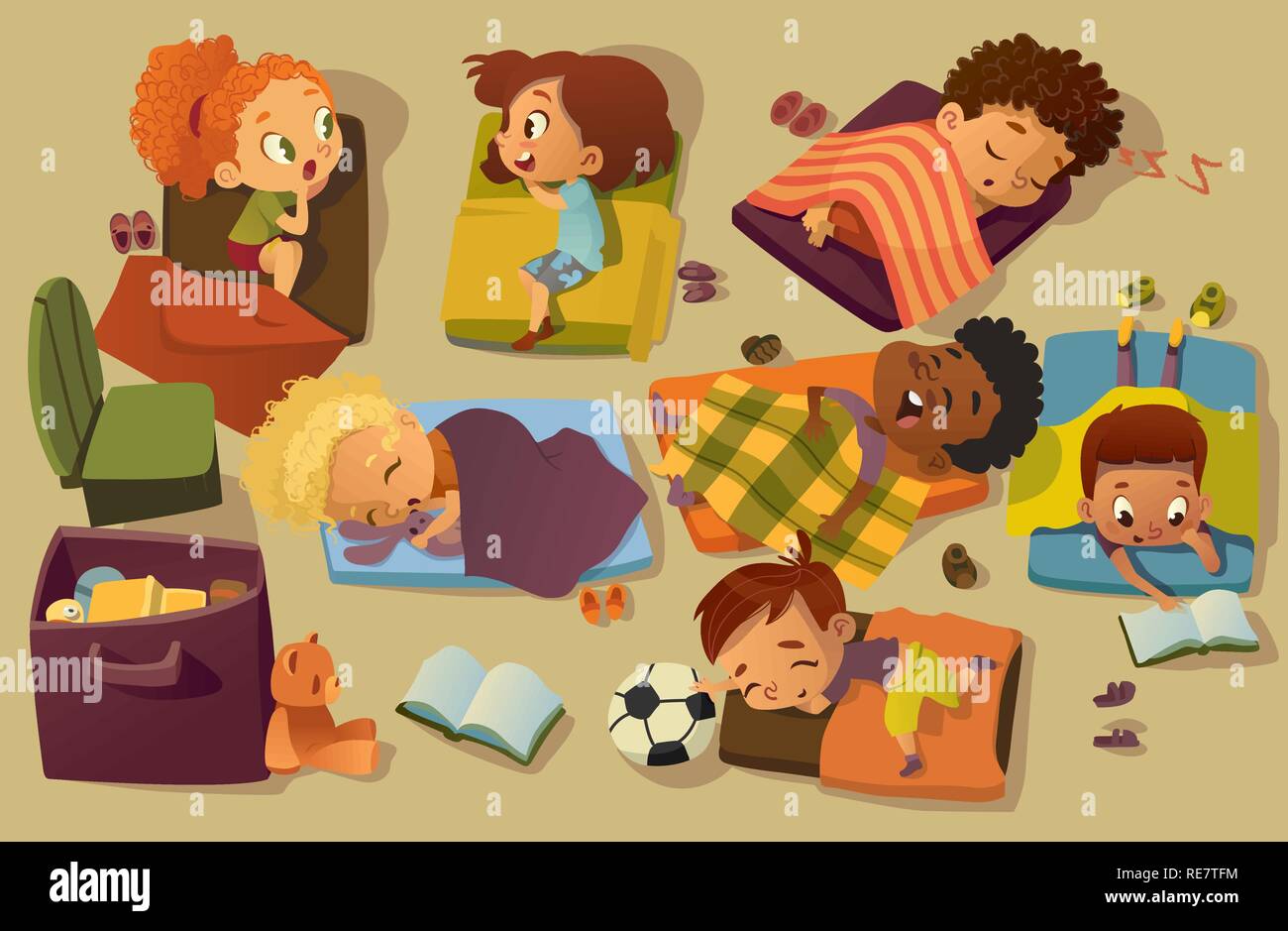 La Sieste à la maternelle d'illustration vectorielle pour enfants. Les ...